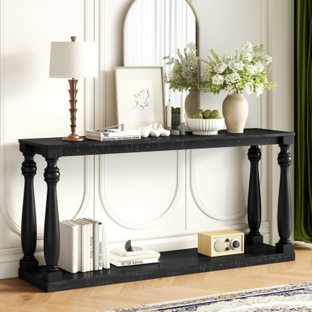 Charlton Home® U_STYLE Vintage Wood Grain Console Table - Black Pine ...