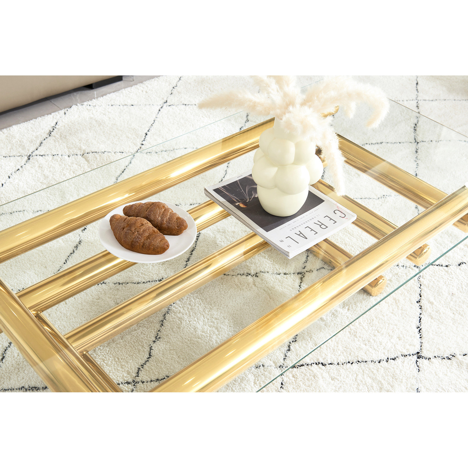 Latitude Run® 55" Coffee Table With Modern Design, Clear Glass, Gold ...