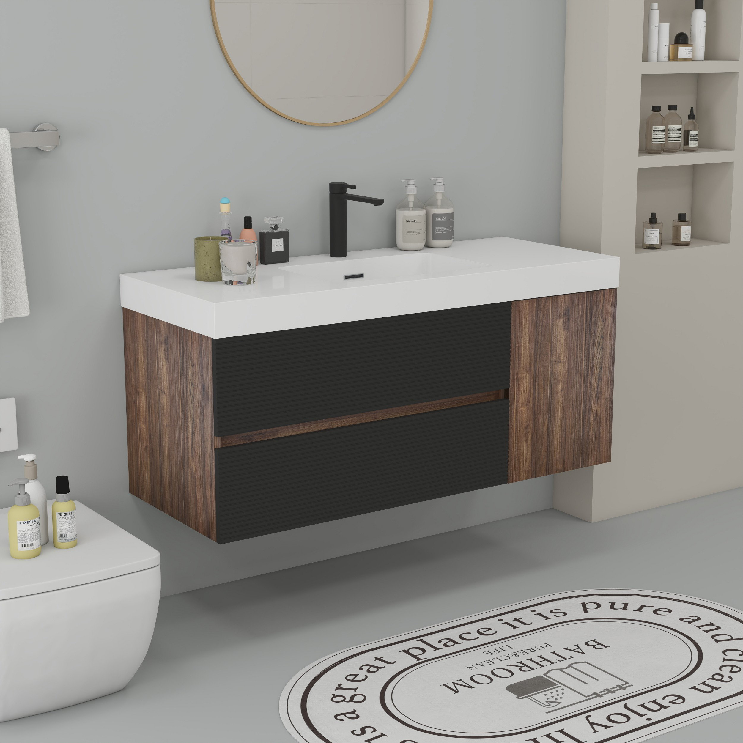 Hokku Designs 48 Inch Wall Mounted Floating Bathroom Vanity | Wayfair