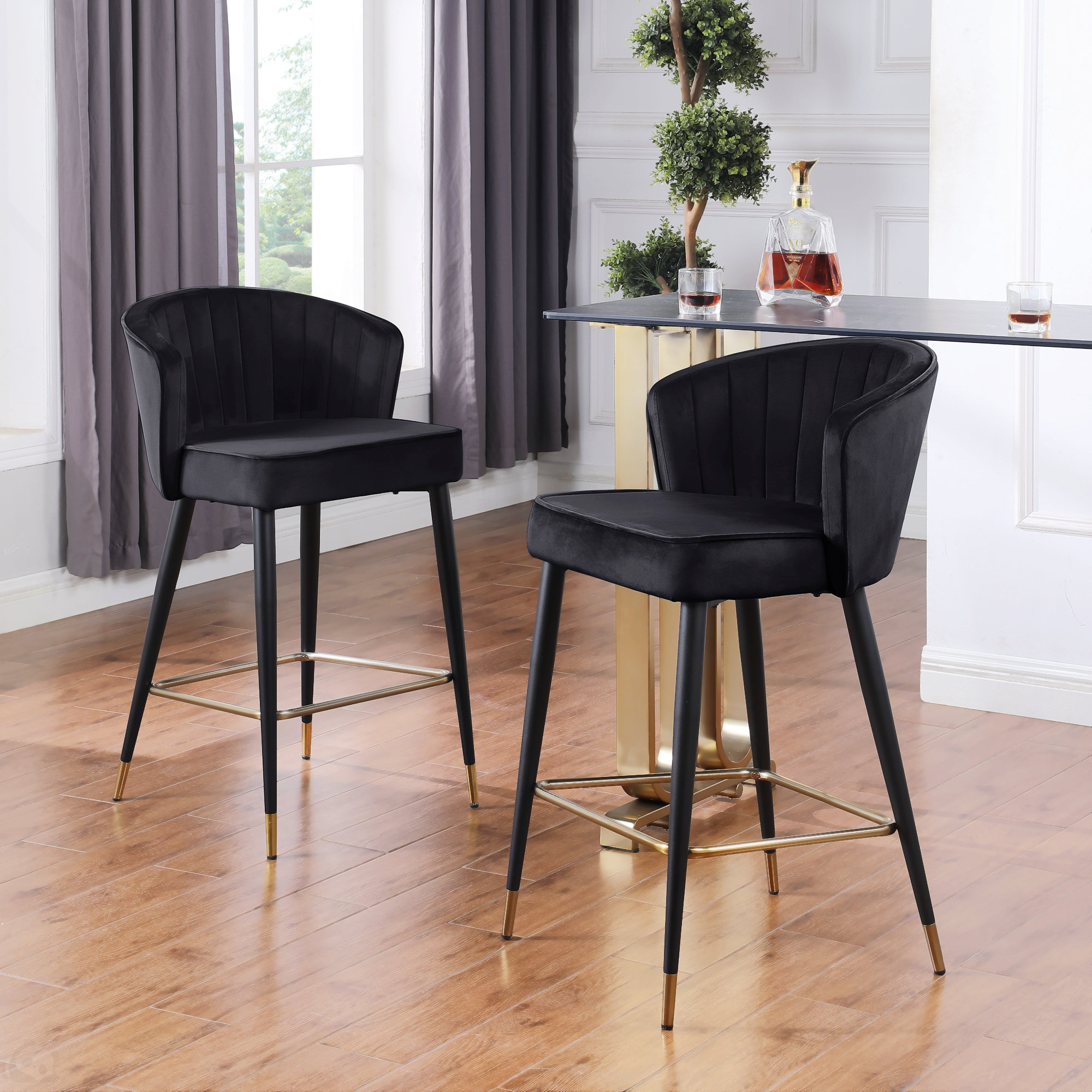 Latitude Run® Contemporary Velvet Upholstered Counter Height Stool With ...