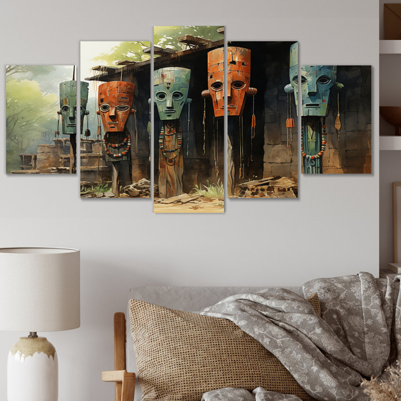 Design Art African Tribes Dogon Mask II On Metal 5 Pieces Print | Wayfair