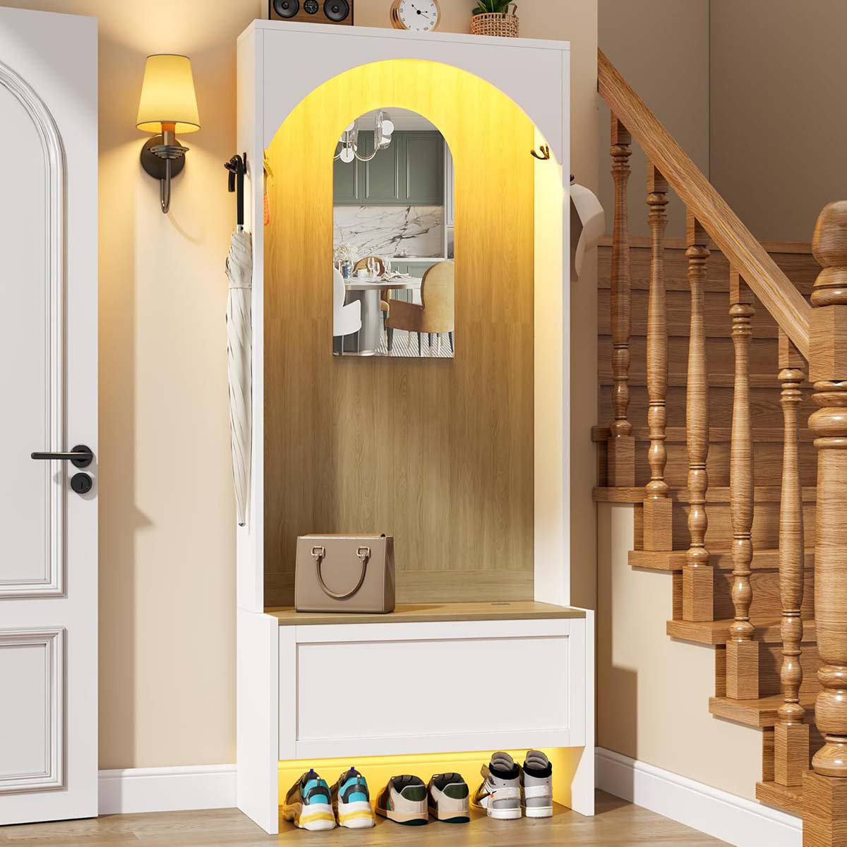 Latitude Run® Hall Tree With Bench And Shoe Storage 7 In 1 Entryway