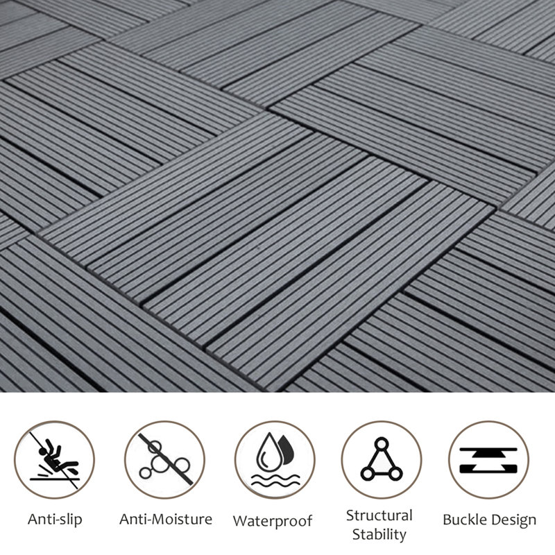 Malsion Homes 12" X 12" Wood Plastic Composite Interlocking Deck Tile ...