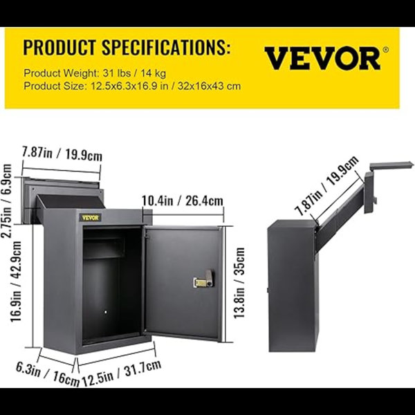 Invenitiah VEVOR Through The Wall Drop Box, 12.5''X6.3''X16.9'' Mail ...