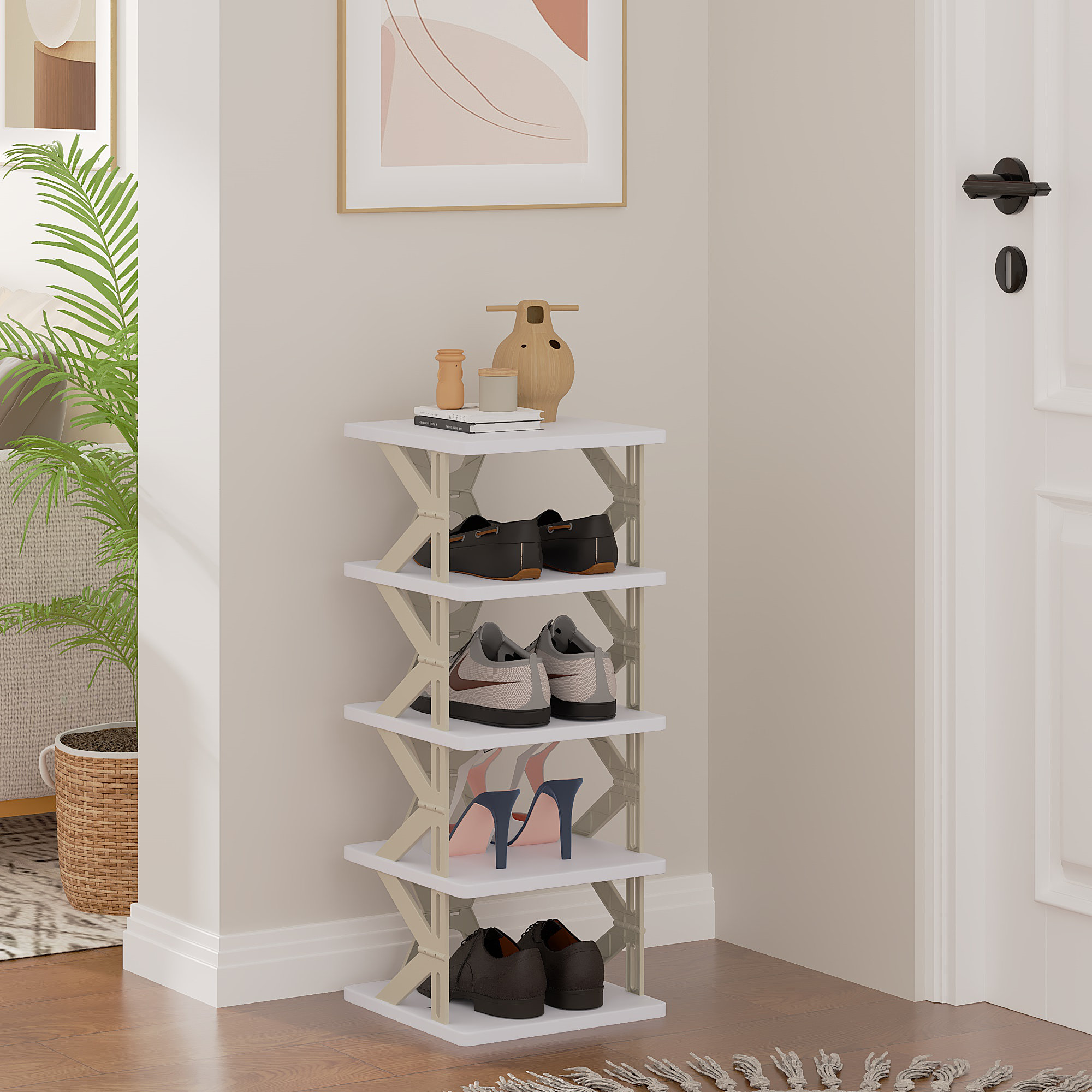 Rebrilliant Iya 5 Tier Shoe Rack, Foldable Shoe Shelf, Narrow Free ...
