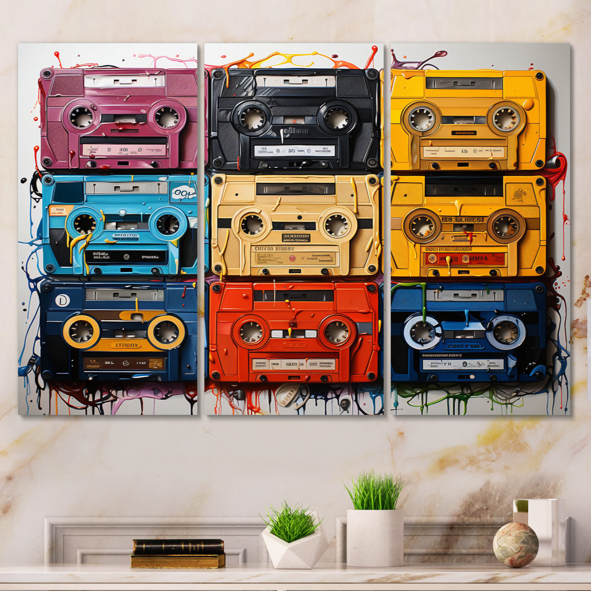Design Art Cassette Tapes Nostalgic Grooves I - Music Metal Wall Decor ...