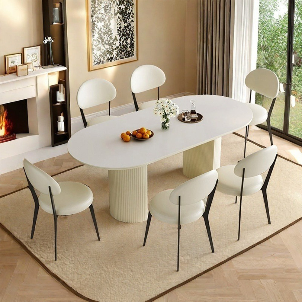 Pakloer Minimalist cream style oval dining table set - Wayfair Canada