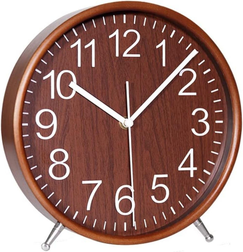 Latitude Run® 8'' Wood Desk Clock Battery Operated,Non Ticking Silent ...