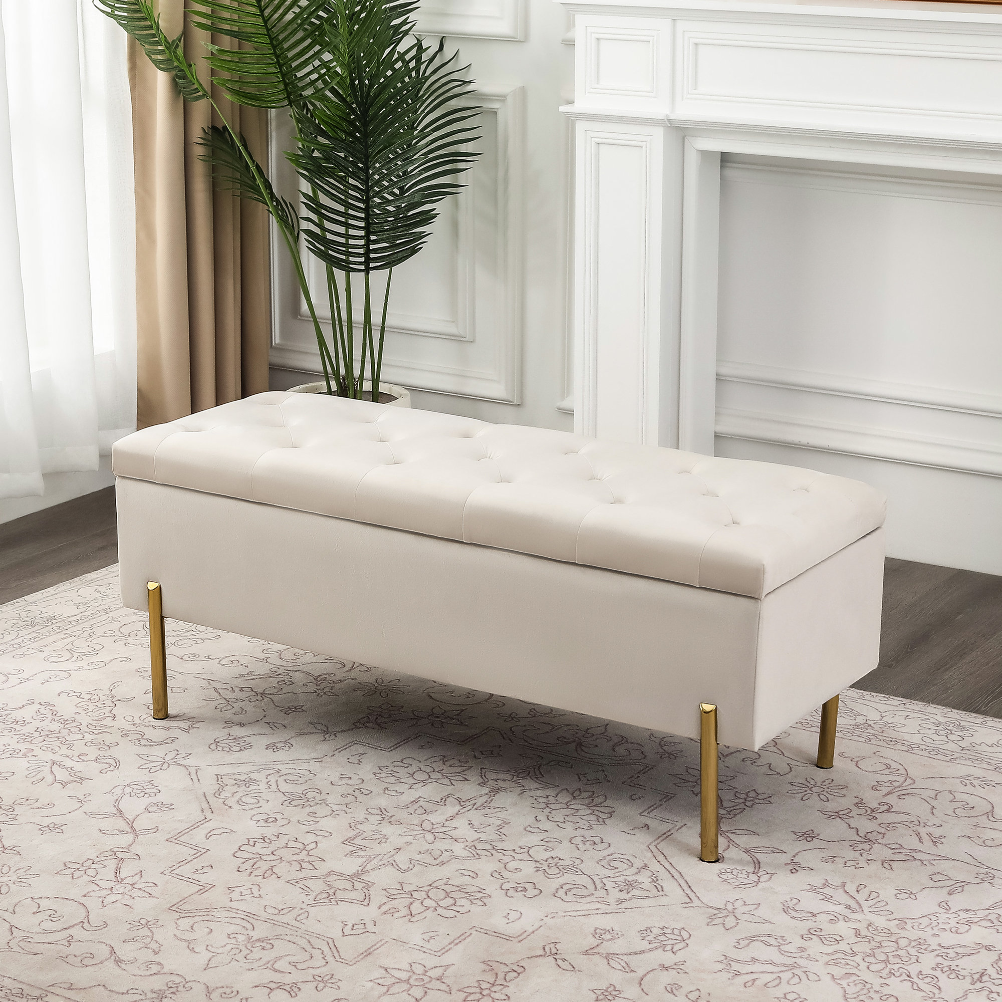 Mercer41 44 Inches Upholstered Button Tufted Storage Ottoman Bench ...