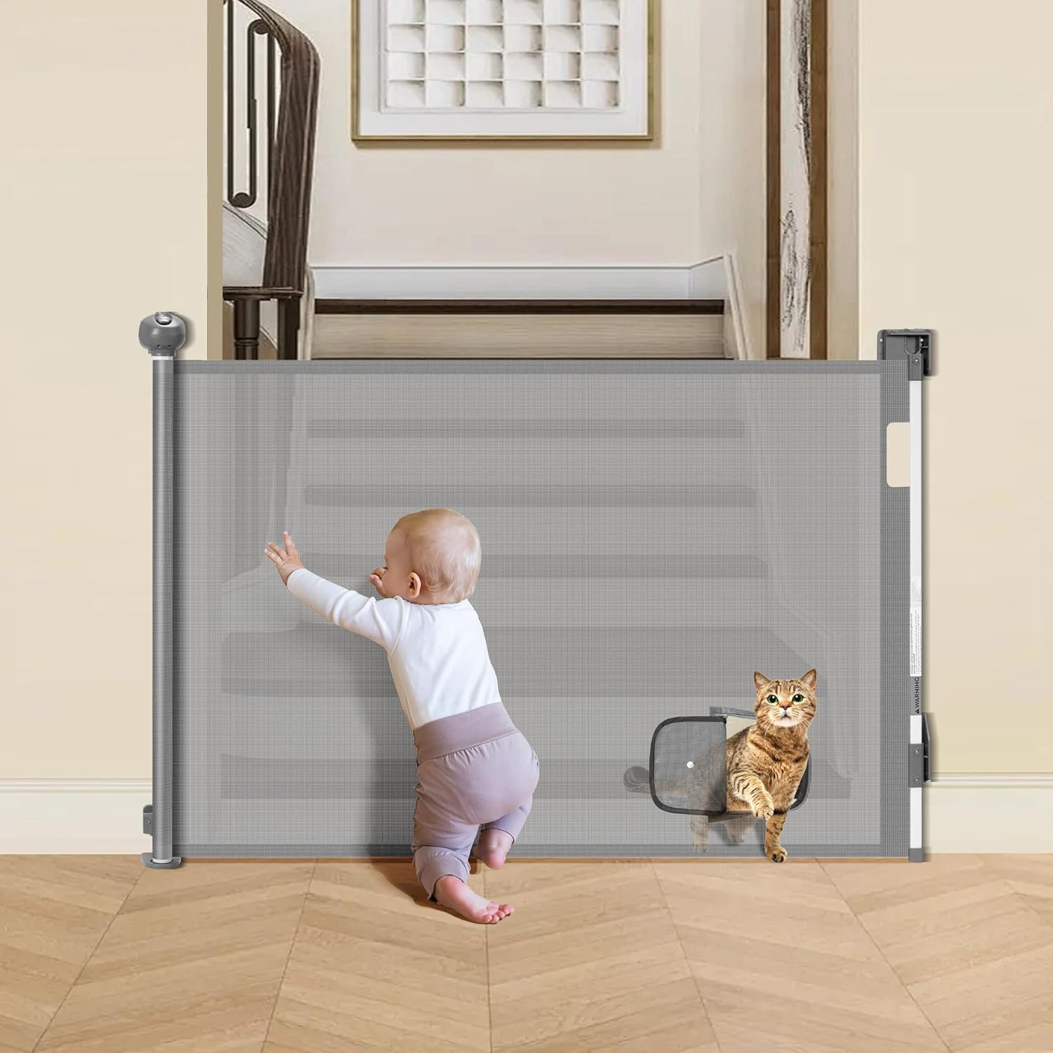 VIVOHOME 55" Retractable Baby Safety Gate With Cat Aisle For Doorways ...