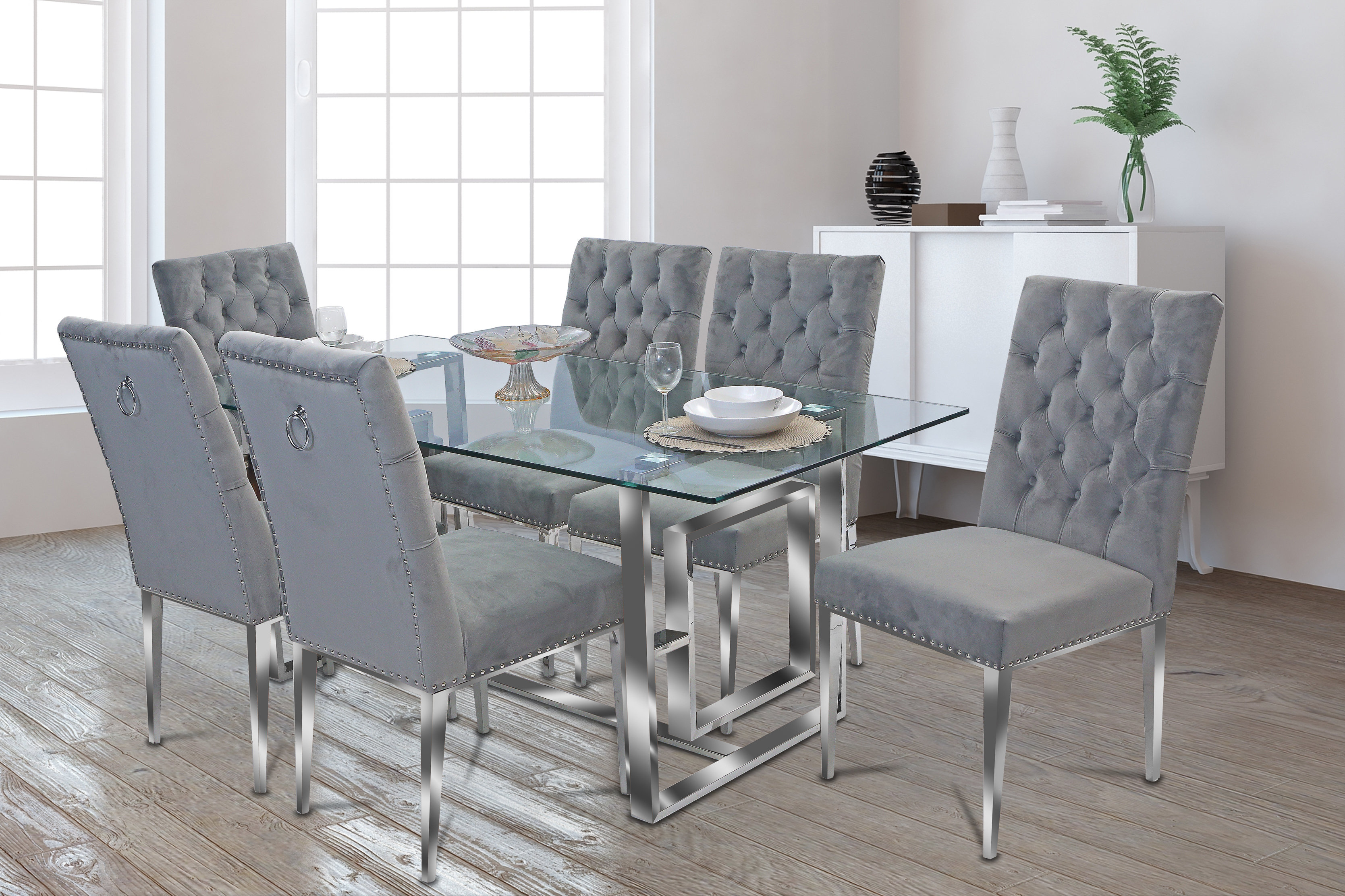 Kwality Imports EMERY 6 - Person Counter Height Glass Dining Set | Wayfair