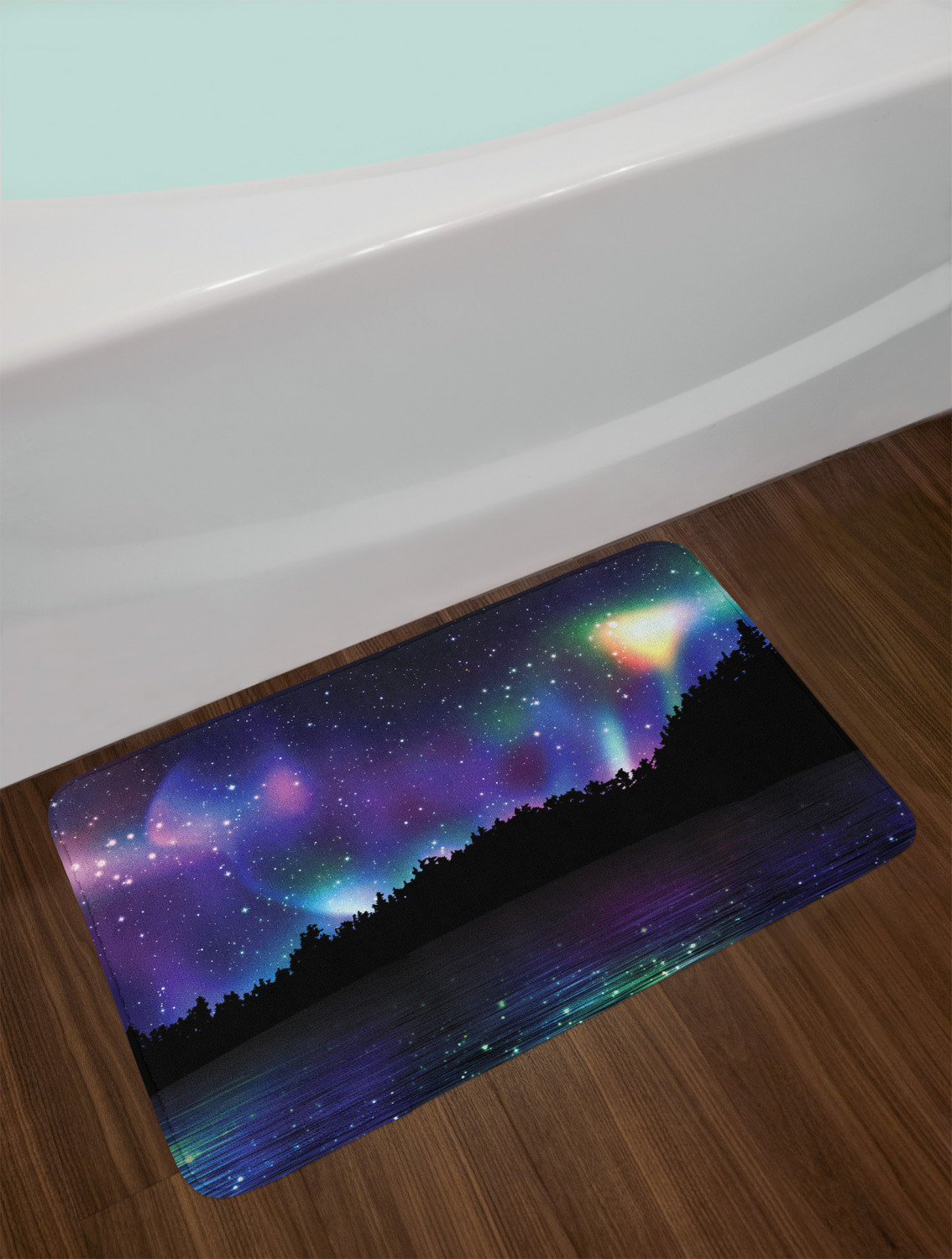 East Urban Home Illustration with Aurora Borealis in The Sky Over Night ...