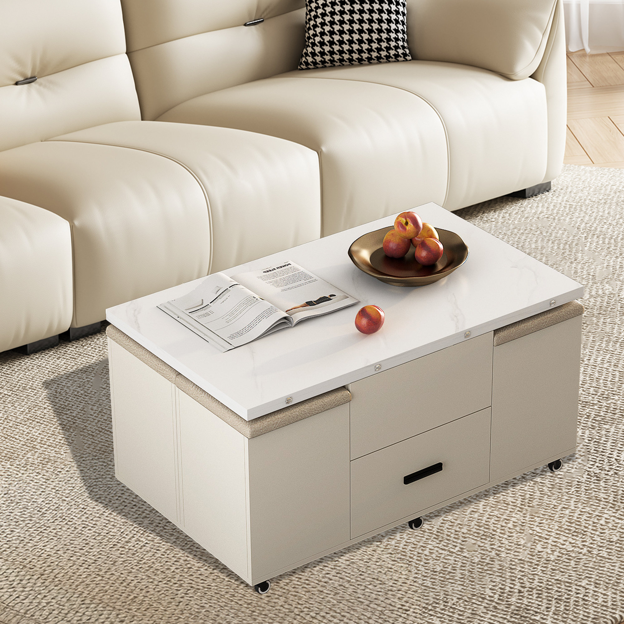 Mercer41 Stylish Lift-up Coffee Table With 4 Stools, 2 Drawers And ...