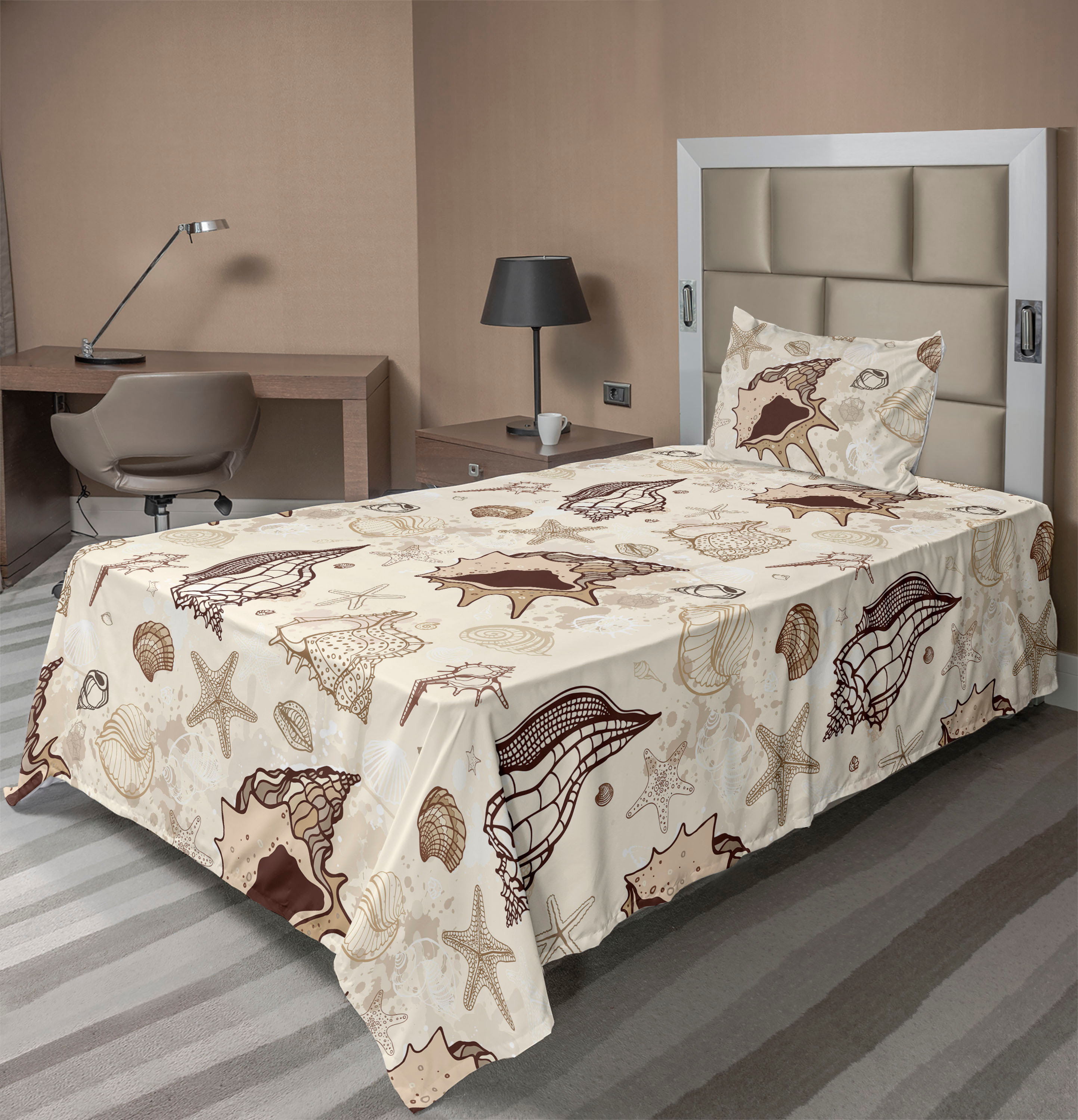 Ambesonne Nautical Sheet Set Beach Vibe Seashell Print Brown Dark ...