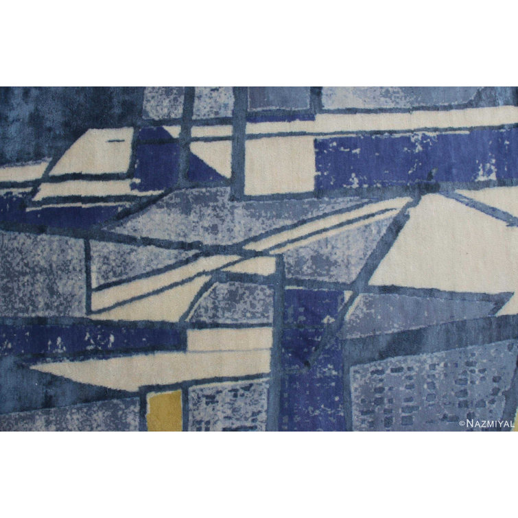 Nazmiyal Collection Blue Yellow Geometric Mid Century Modern Rug ...