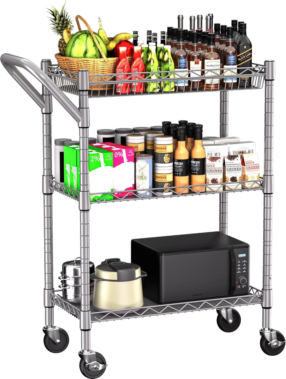 17 Stories 3 Tier Heavy Duty Rolling Utility Cart,18" D X 23.8" W X 36. ...