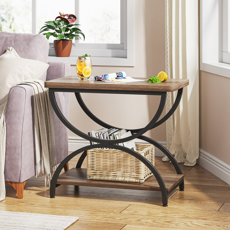 Mercer41 Tashai 2-Tier Rectangular End Side Table with Semicircular ...