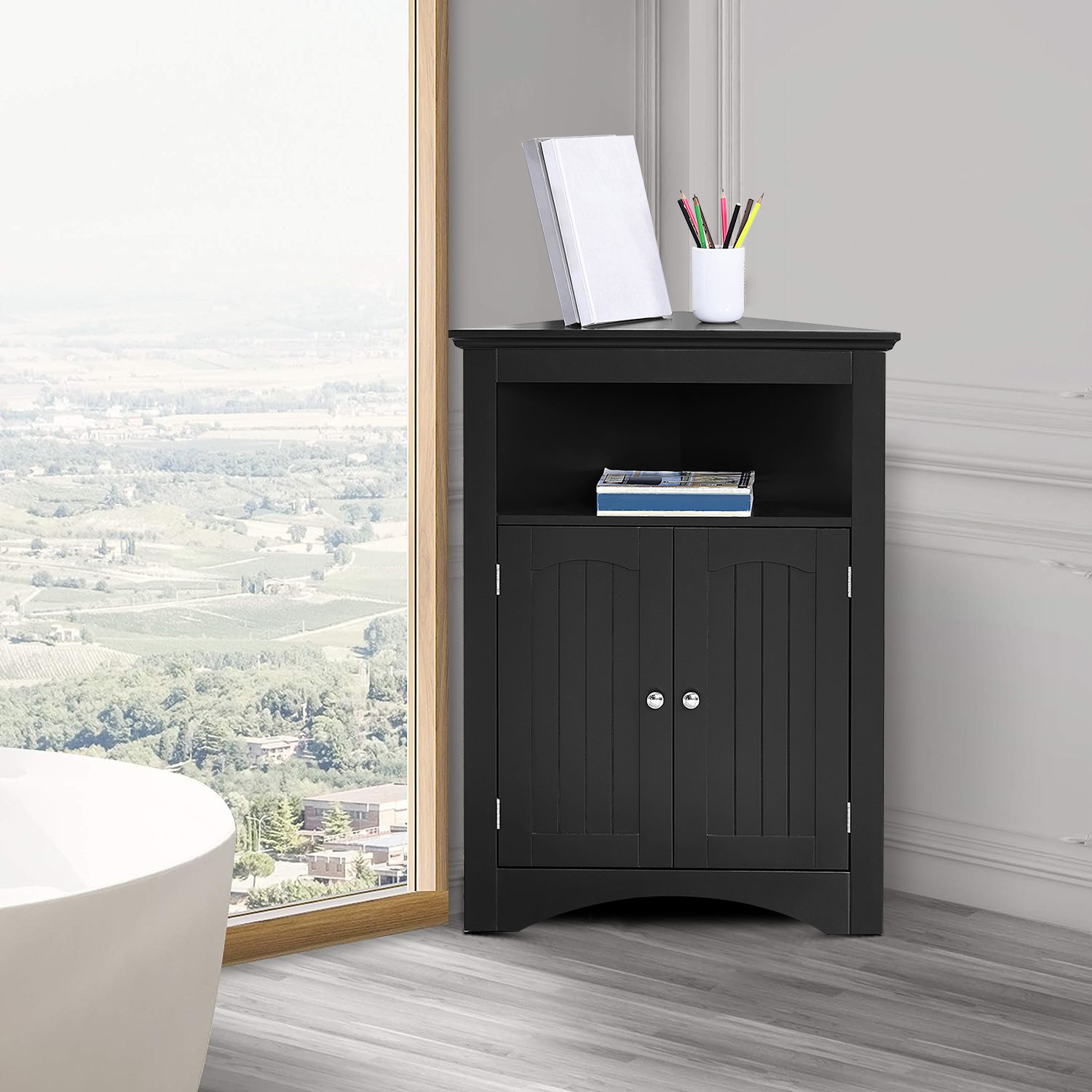 Winston Porter Minimalist Stylish Wooden Corner Storage Cabinet With An ...