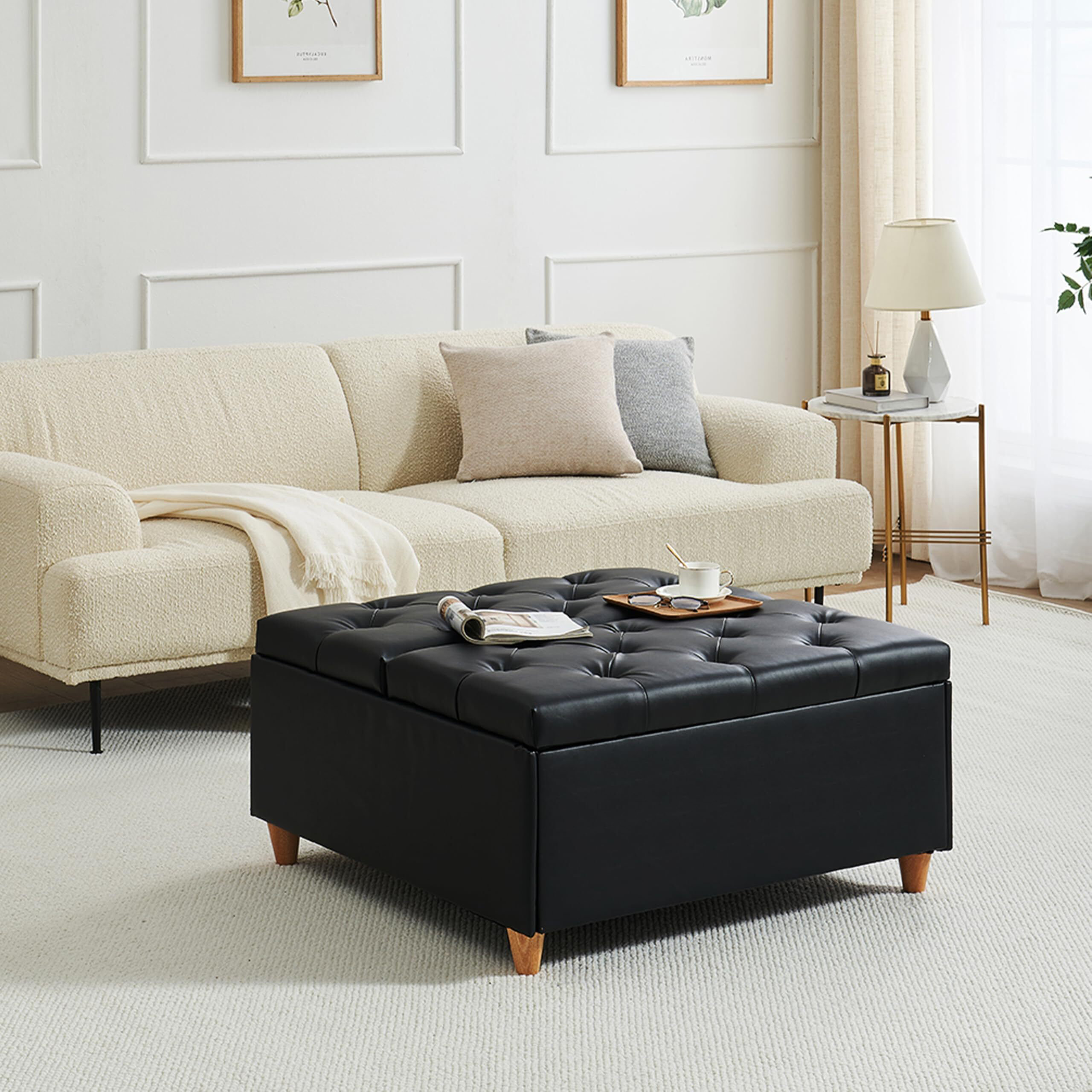 Corrigan Studio® Leather Storage Ottoman Coffee Table With Lift Top ...
