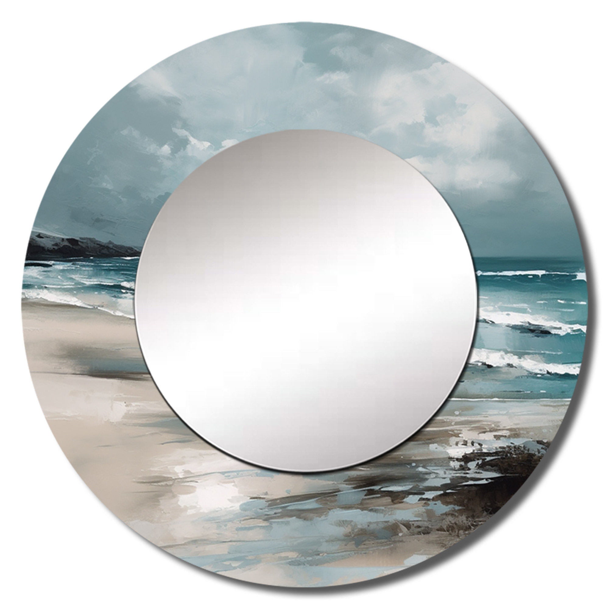 East Urban Home Paci Coastal Waves III - Beach Mirror, Modern Round ...