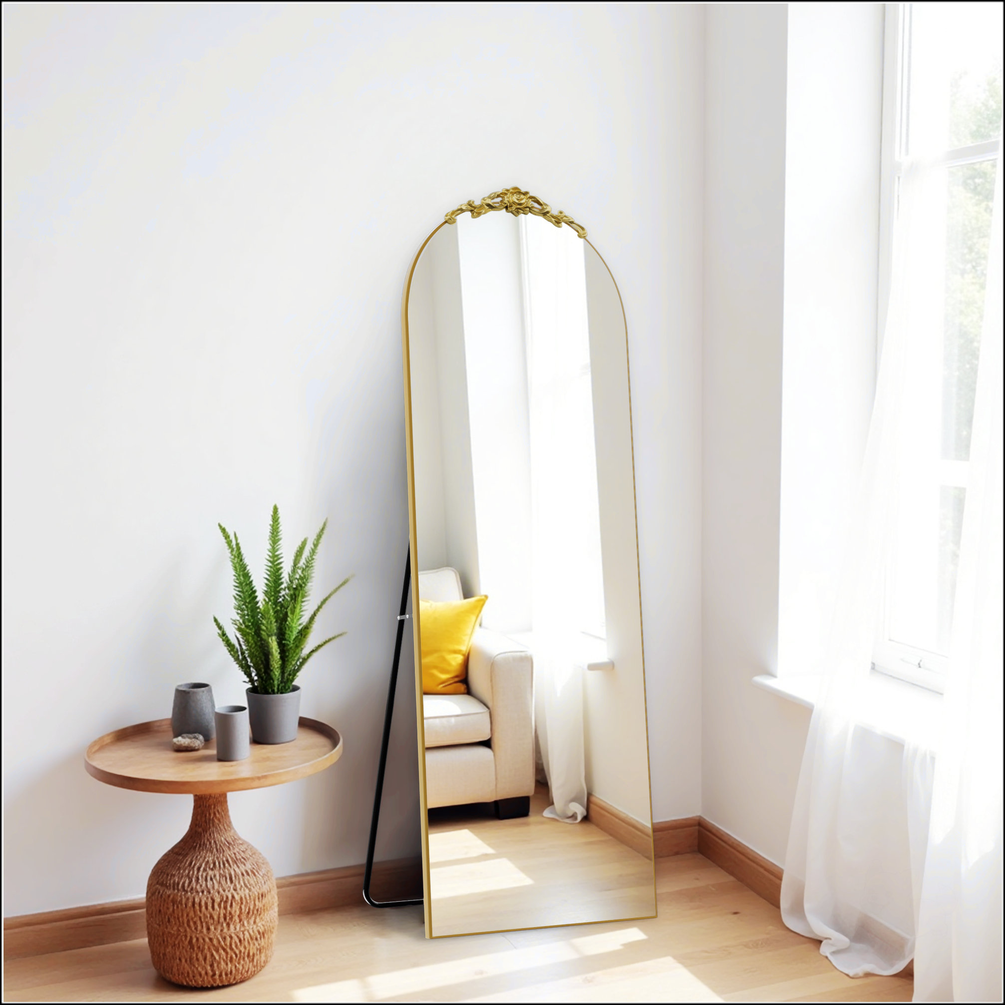 Red Barrel Studio® Wooden Right-Angled Arched Full-Length Mirror With ...