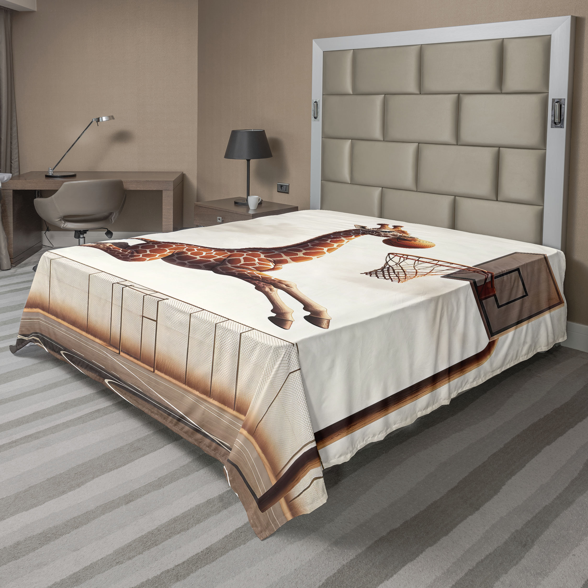 Ambesonne Basketball Top Flat Sheet Humor Funny Giraffe Dunk Cinnamon ...