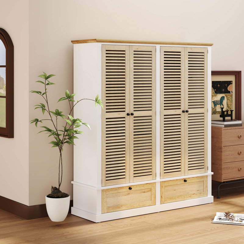 Lark Manor™ 4 Shutter Door Wardrobe Armoire Closet with 2 Drawers ...