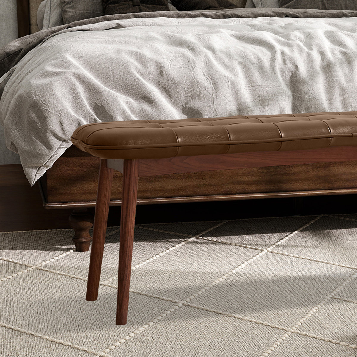 Latitude Run® Genuine Leather Upholstered Bench | Wayfair