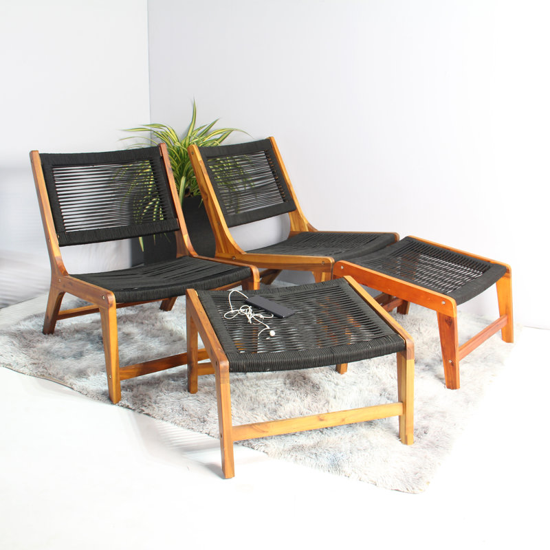 Rosecliff Heights Papillon Wood Patio Chair with Ottoman | Wayfair