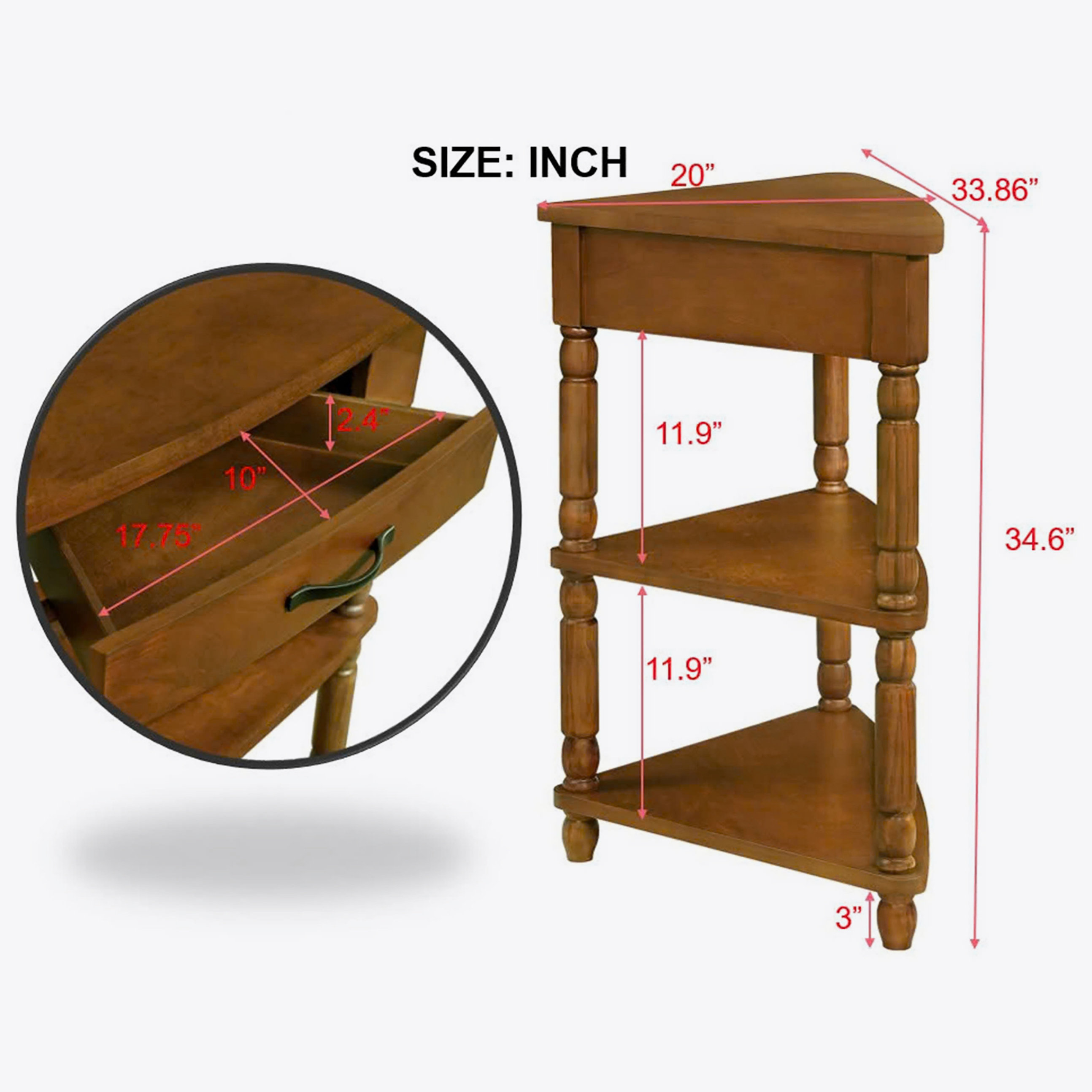 Alcott Hill 33.8'' Small Triangle Corner Table, Wood Corner Side Table ...