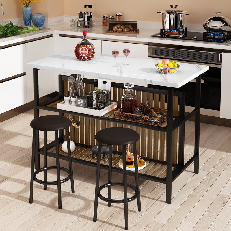 17 Stories Inas 47.24" Steel Kitchen Island Set "& Reviews" | Wayfair