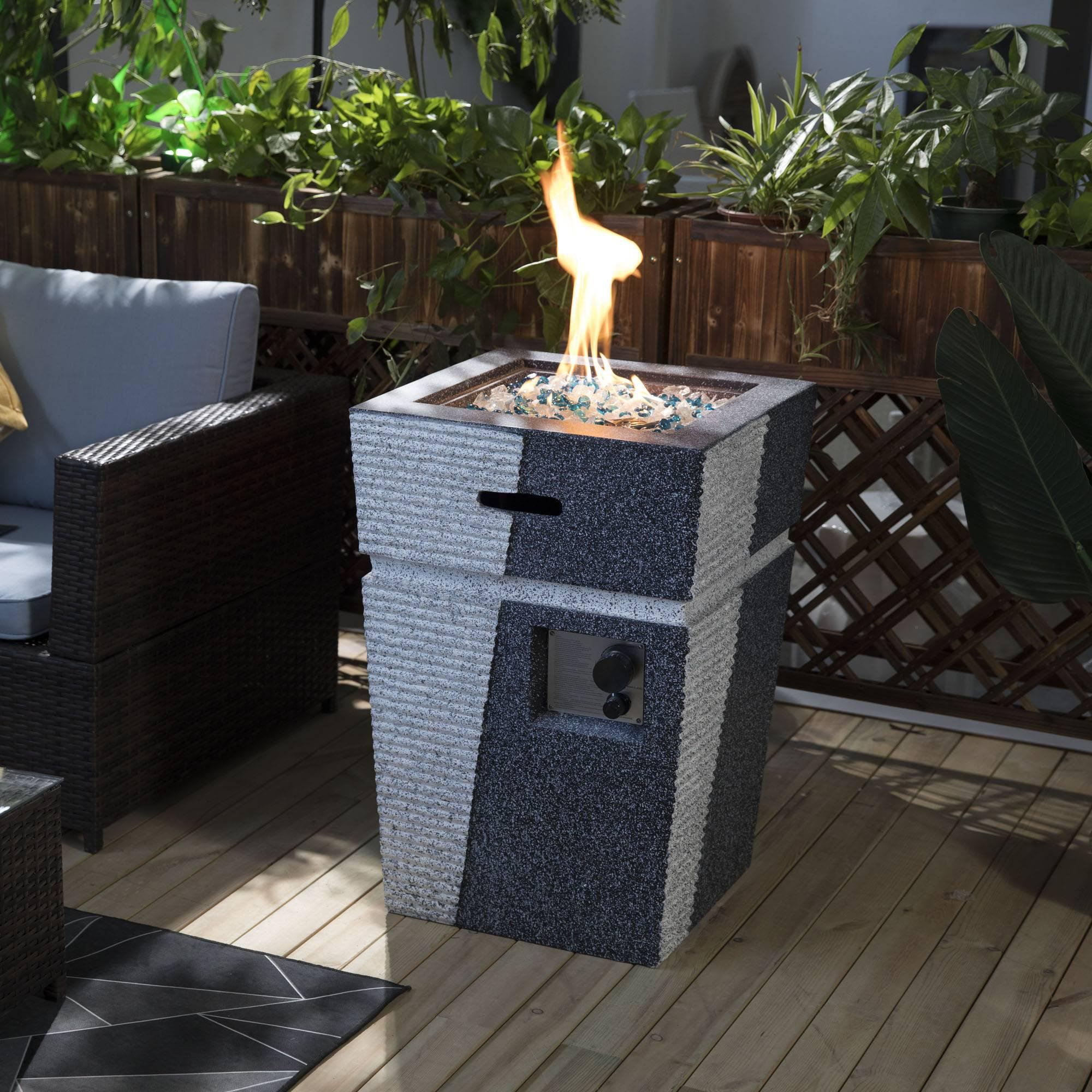 Brayden Studio Outdoor Concrete Fire Pit Column Propane Fire Pit Patio ...