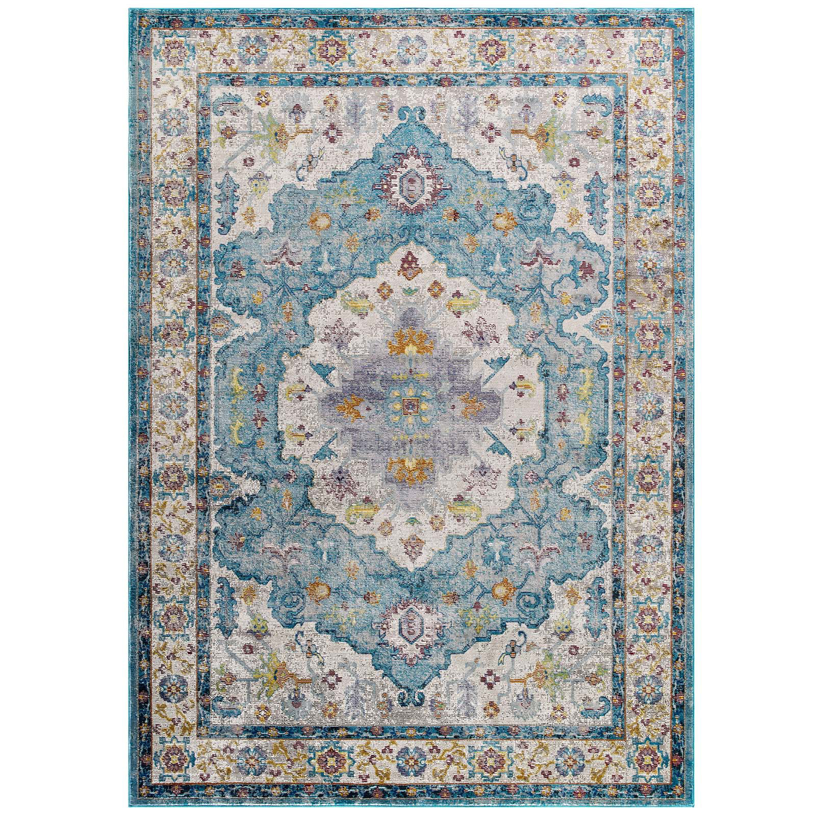 Modway Success Anisah Distressed Floral Vintage Area Rug in Gray, Ivory ...