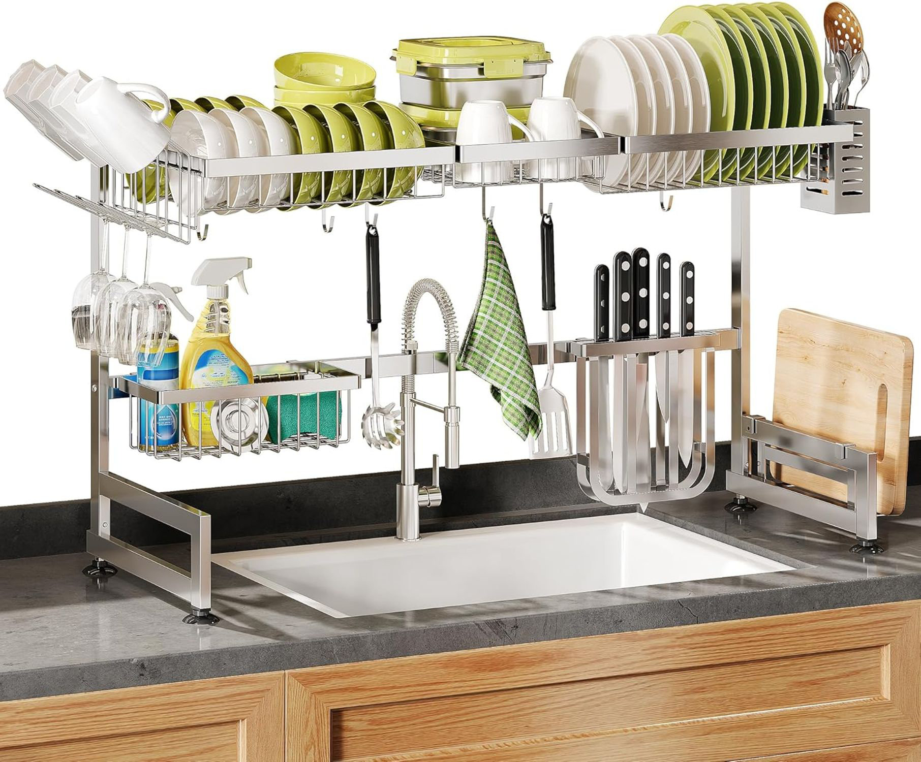 Silodo Above sink dish drainer with cover drying rack, large capacity ...