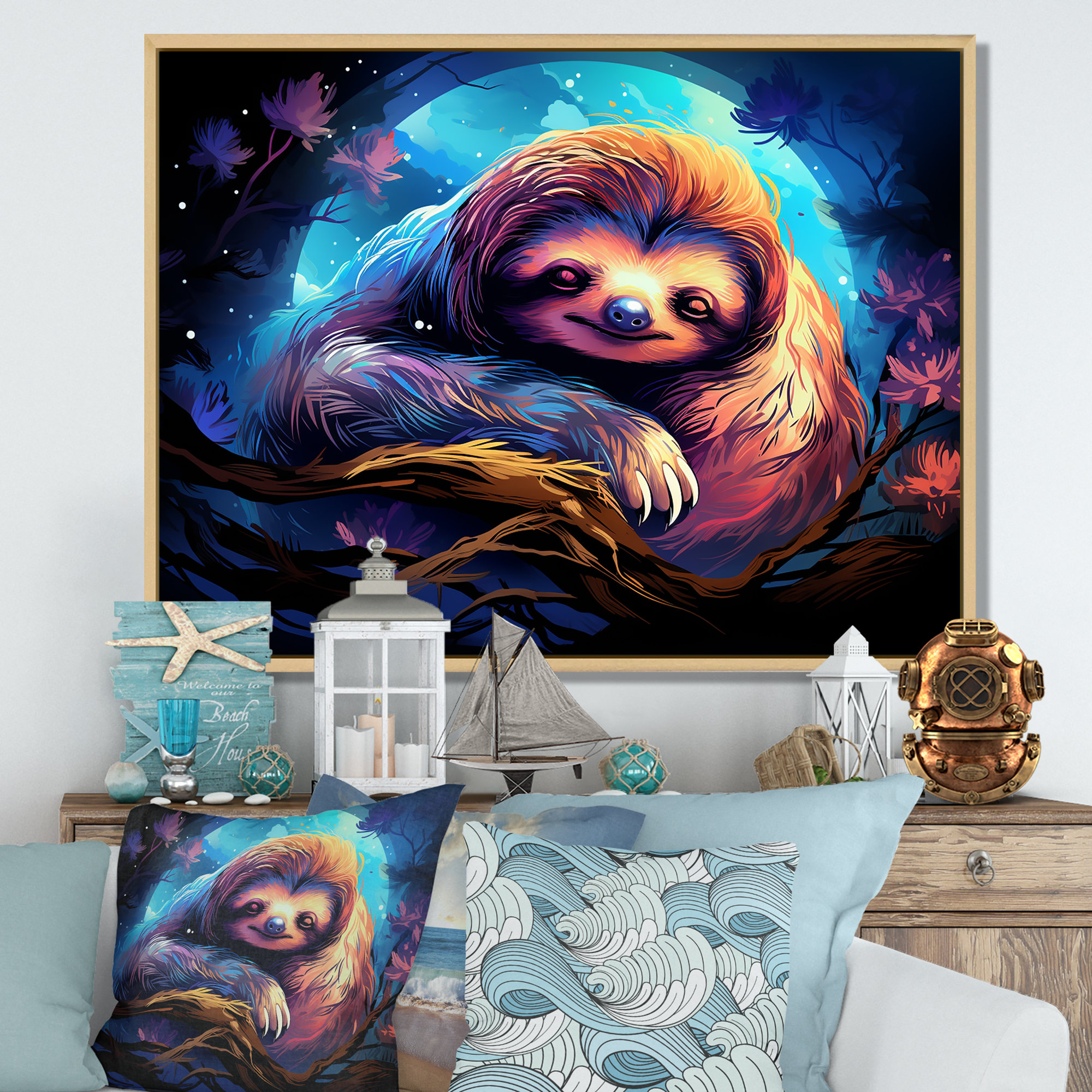 Loon Peak® Blue And Purple Sloth Serenity Sleep - Slothwall Art | Wayfair