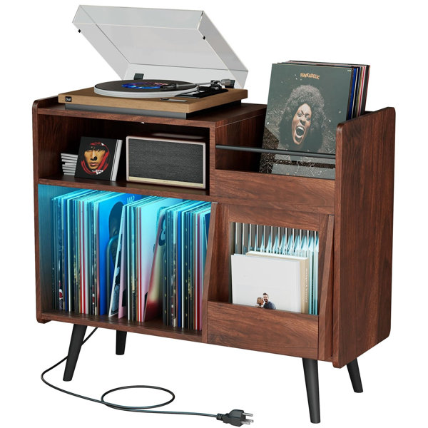 17 Stories Large Record Player Stand with Sliding Door | Wayfair