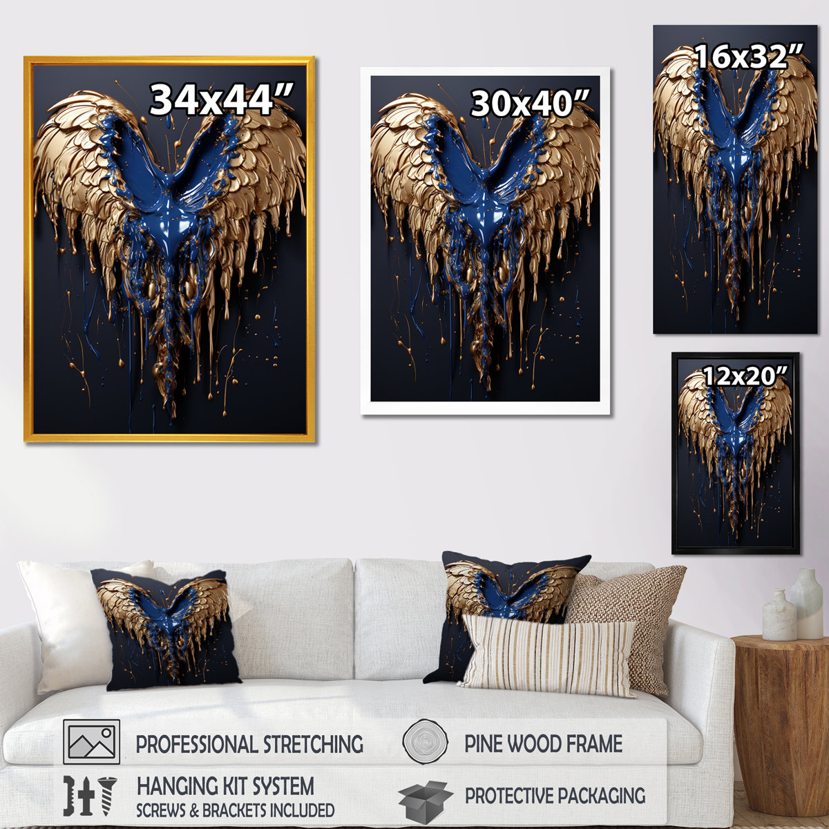 Mercer41 Royal Blue And Gold Angel Wings III - Fantasy Wall Art | Wayfair