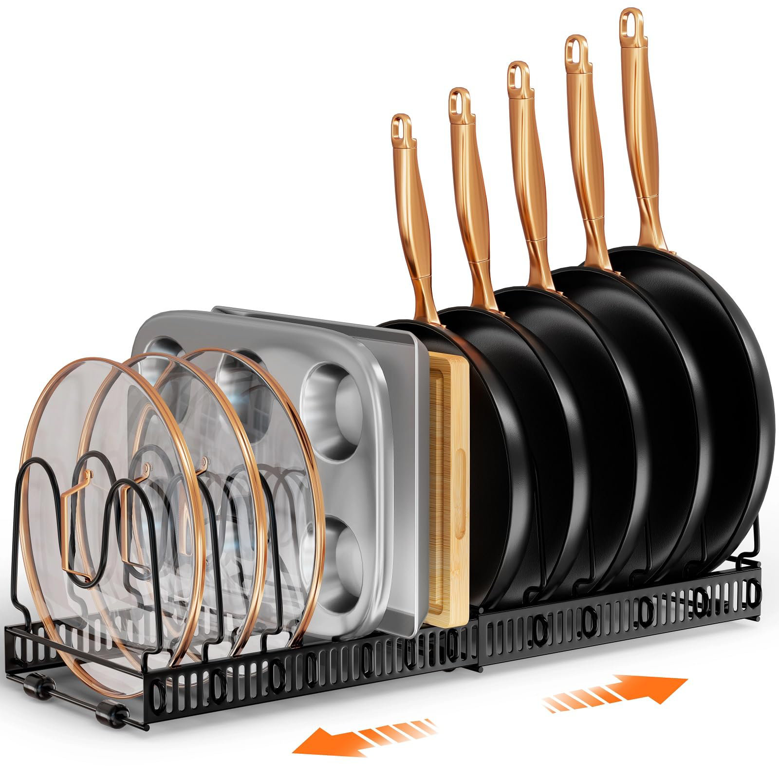 Prep & Savour Pots And Pans Organizer Rack For Under Cabinet Adjustable ...