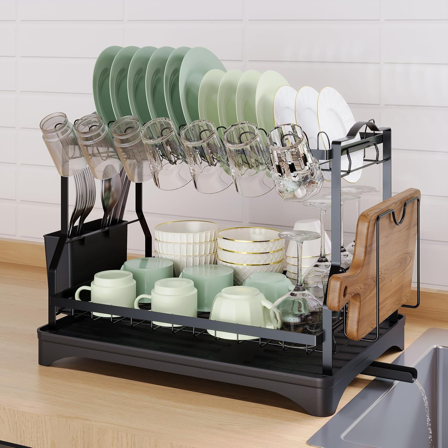 INKEDZ Dish Drying Rack, Dish Rack 2 Tiers for Kitchen Counter, Space ...