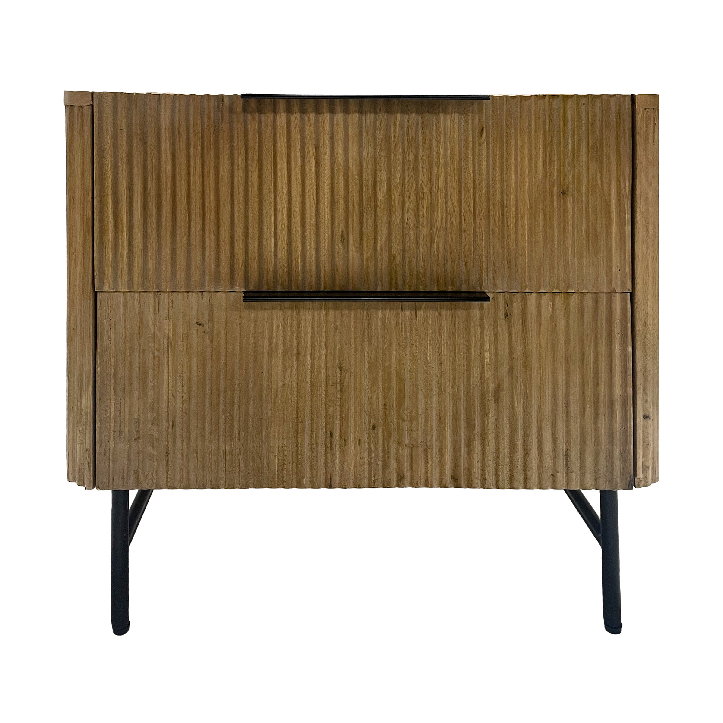 Millwood Pines Contemporary Reed-Front 2-Drawer Bedside with metal legs ...