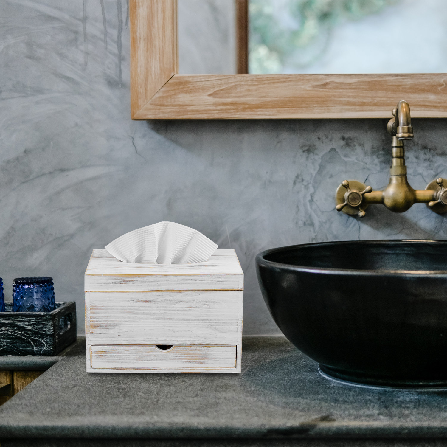 Gracie Oaks Bathroom Tissue Box Cover With Drawer | Wayfair