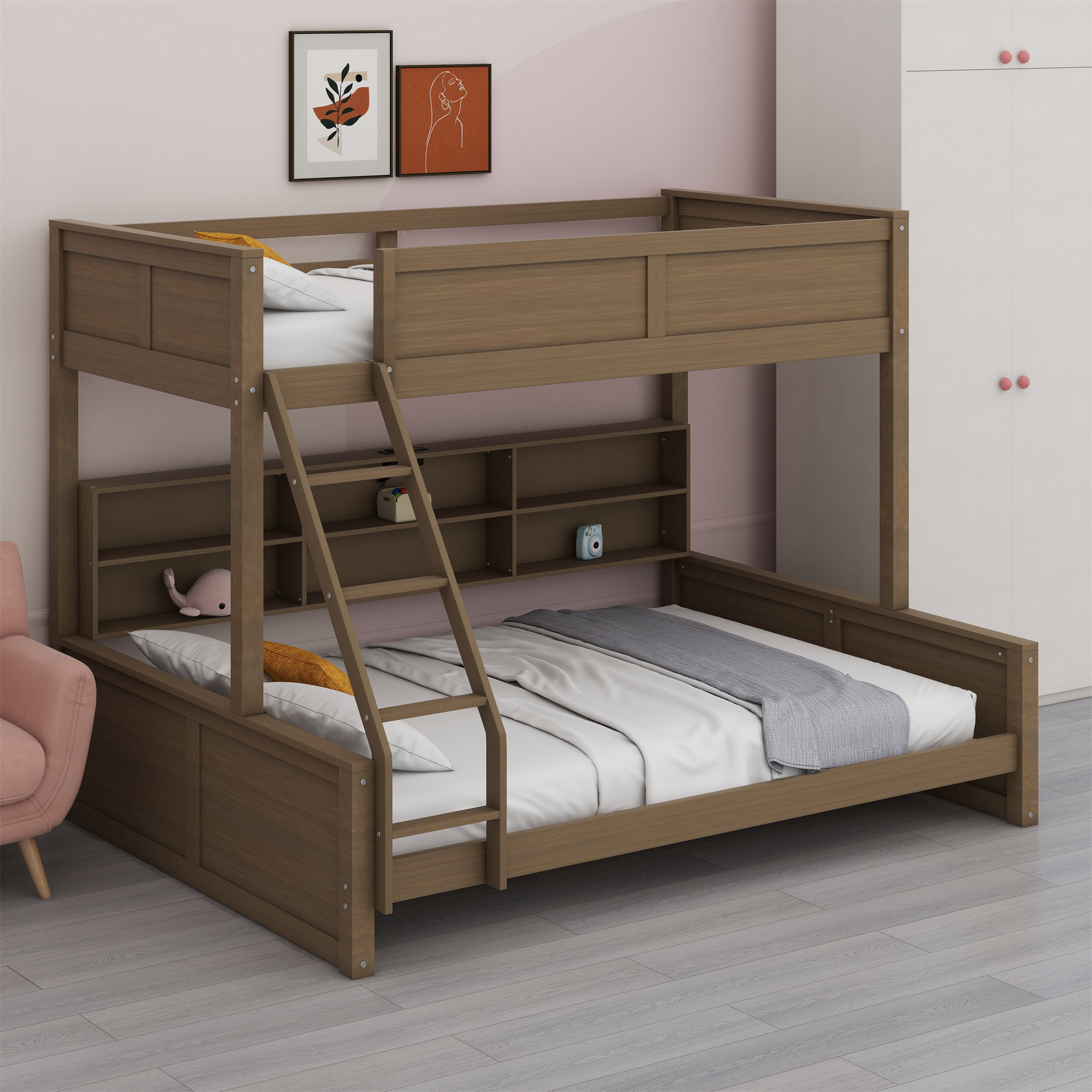 Latitude Run® Bunk Bed With Storage Cabinets And USB Ports - Wayfair Canada