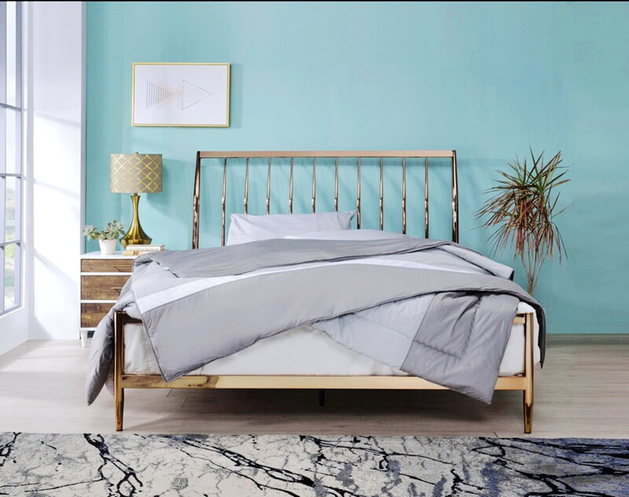 Everly Quinn Eskild Fashionable Metal Tube Platform Bed with Metal Slat ...