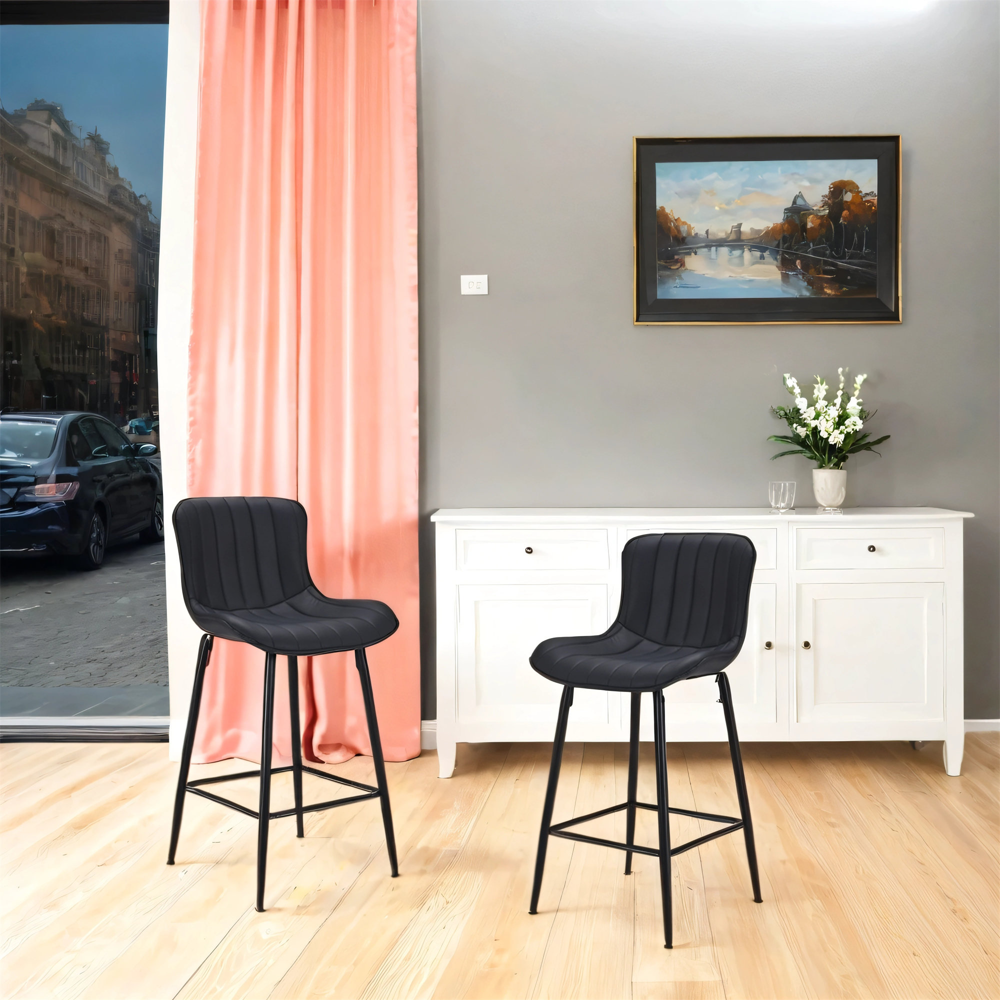 George Oliver 26'' Bar Stool Set (2-Piece) (Faux Leather Upholstery ...