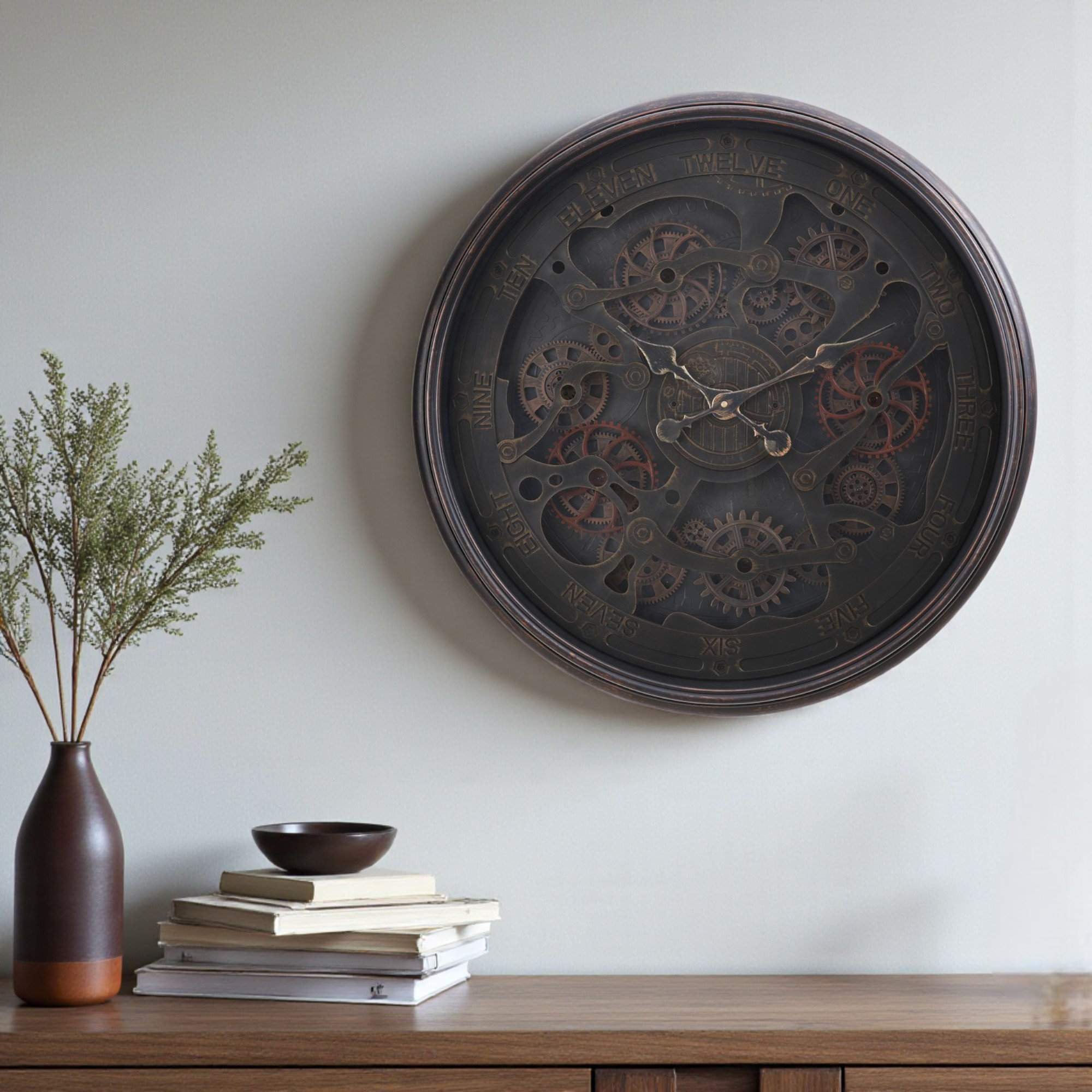 Williston Forge Fera Round Gear Mechanism Wall Clock, Black ...