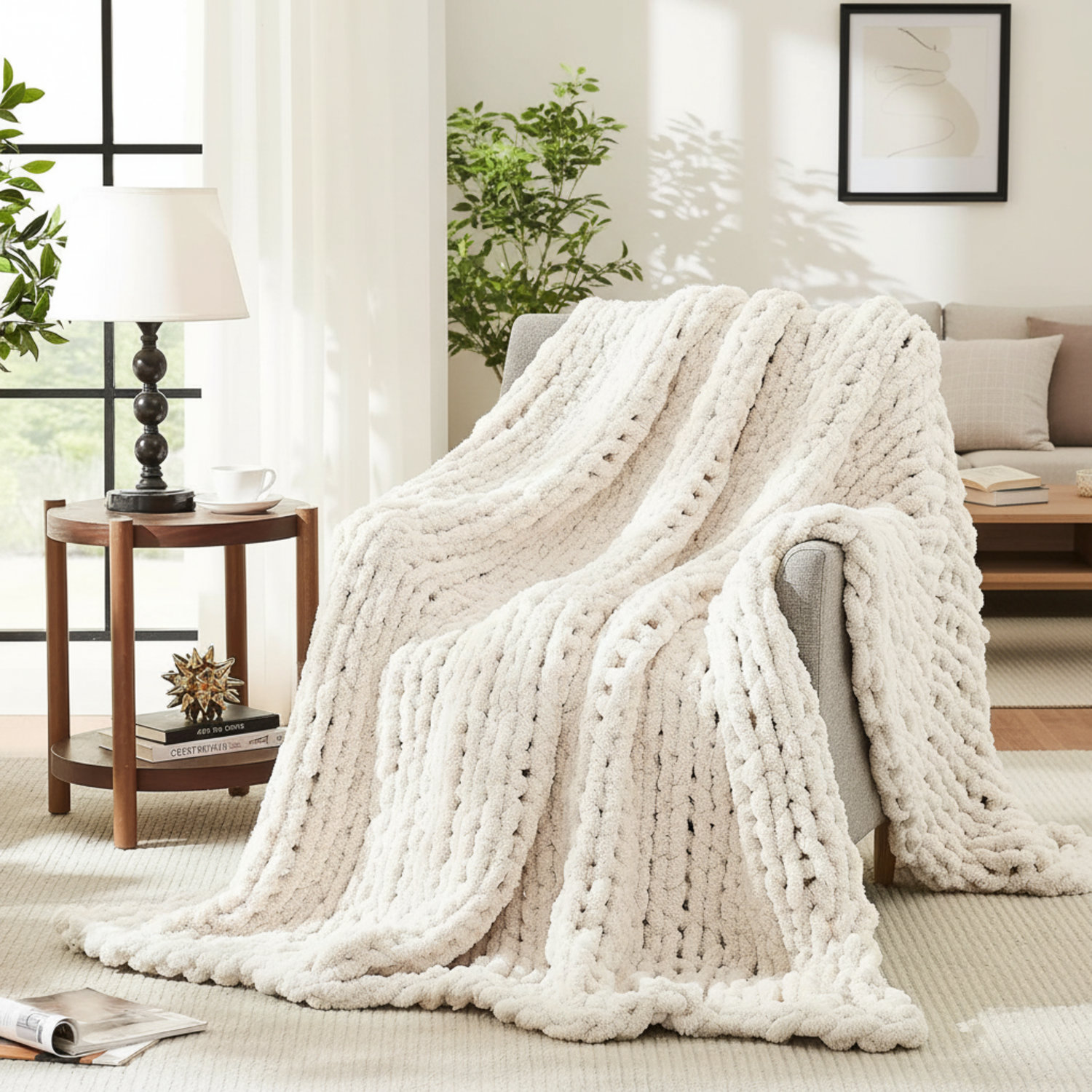 XIANGXIANGDIANZI Chunky Knit Blanket, Hand-Crossed Cable Knit, Soft ...