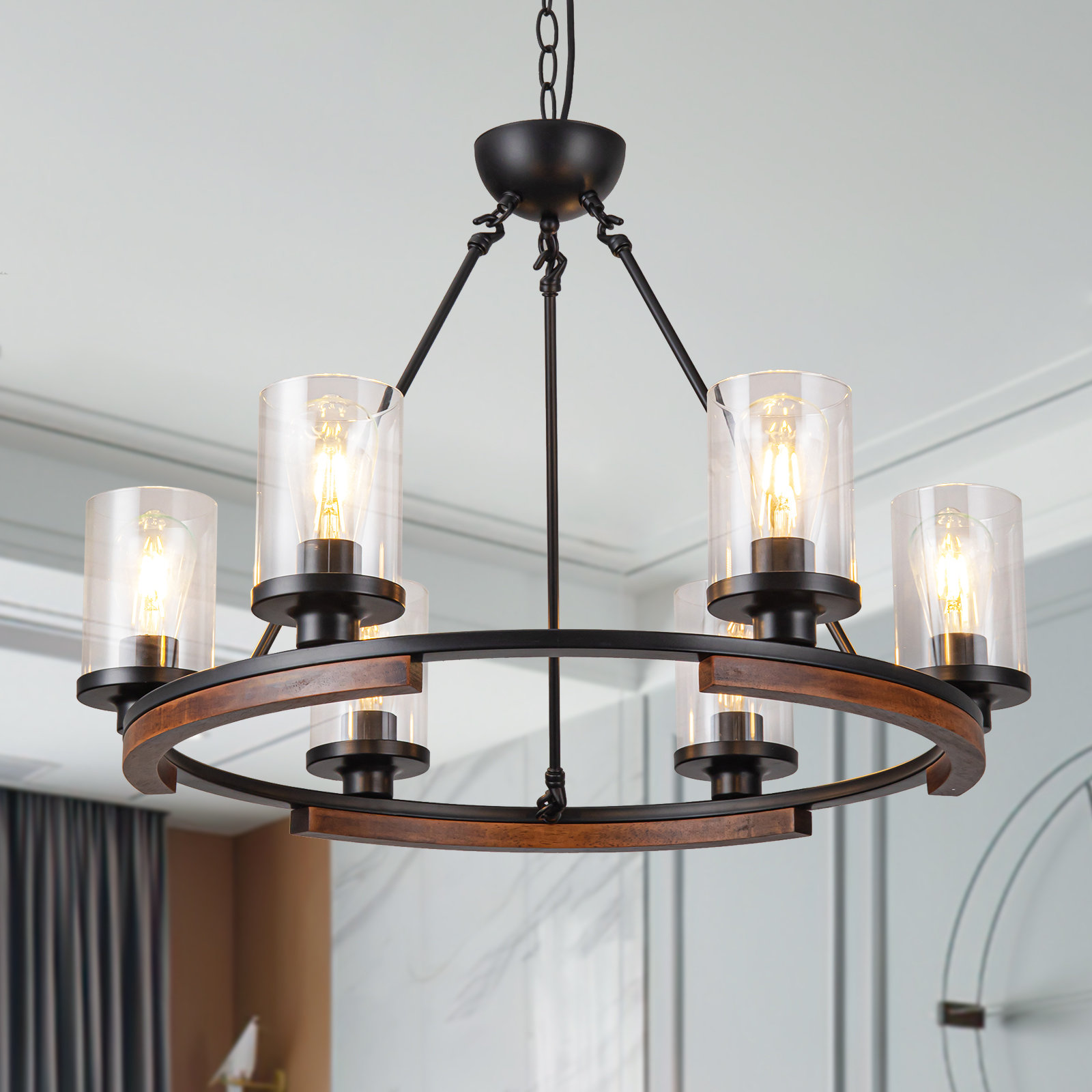 Gracie Oaks Trayven 6 - Light Dimmable Wagon Wheel Chandelier & Reviews ...