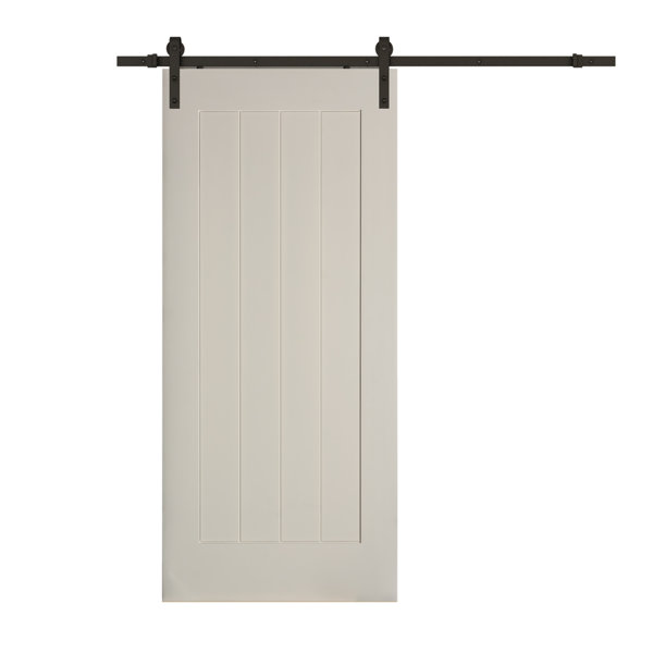 Trimlite Primed 1 Panel V-Groove Interior Barn Door with Track ...