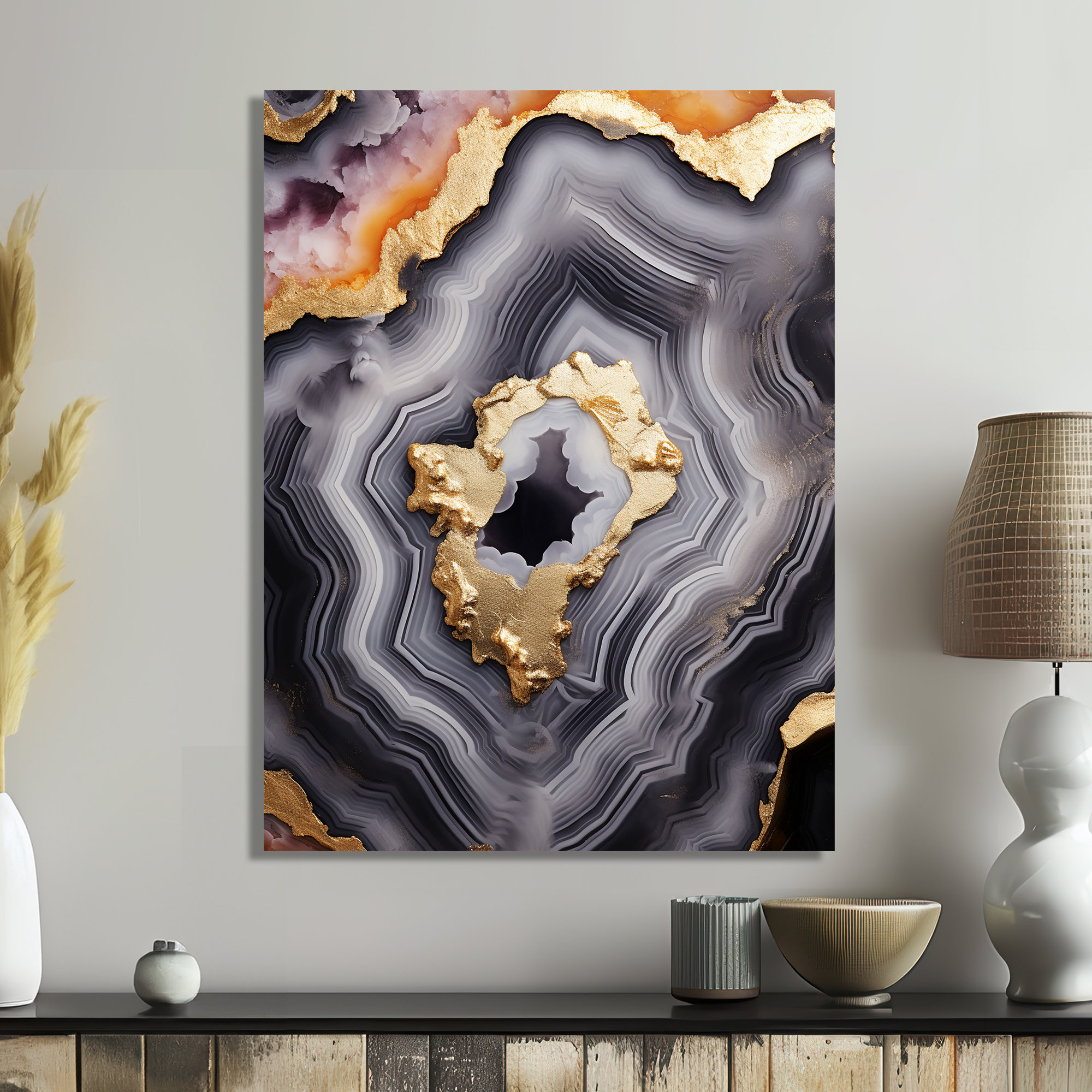 Mercer41 Opulent Glam Agate Black Gold I - Marble Wall Art Decor | Wayfair