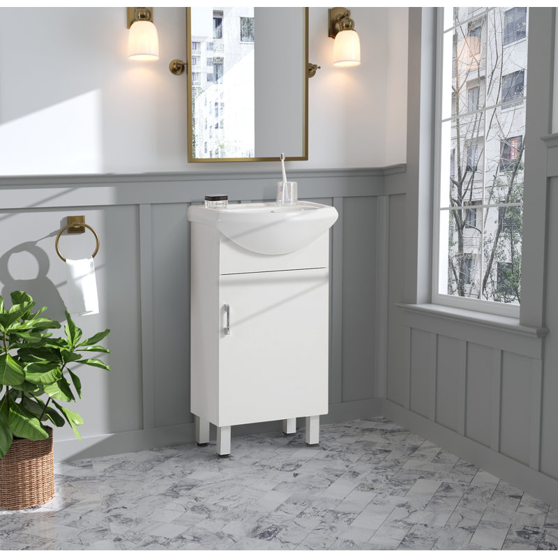 Winston Porter 18-inch mini bathroom cabinet with ceramic sink White ...